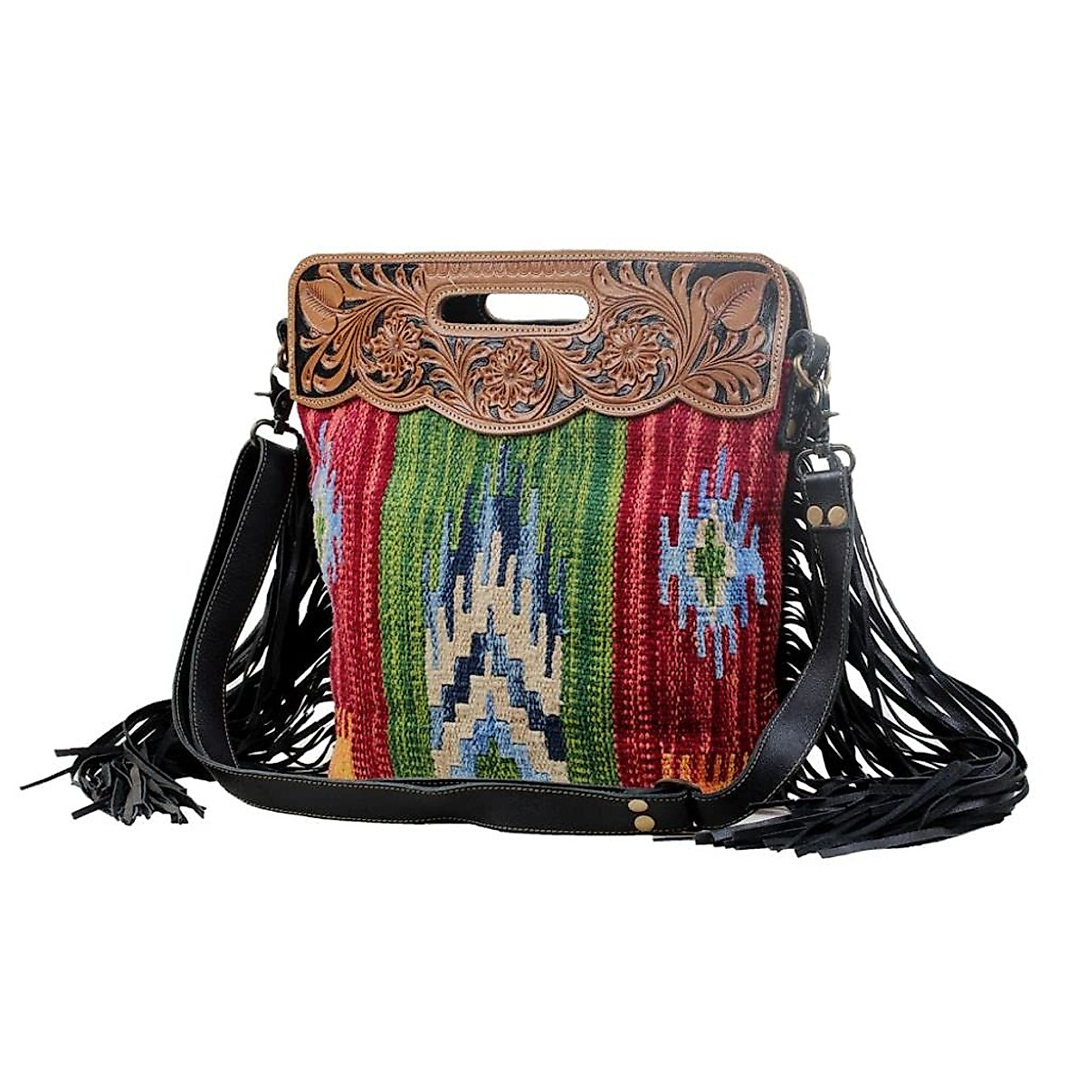 Myra Bag Jardin Hand-Tooled Bag Upcycled Cotton & Leather S-3057