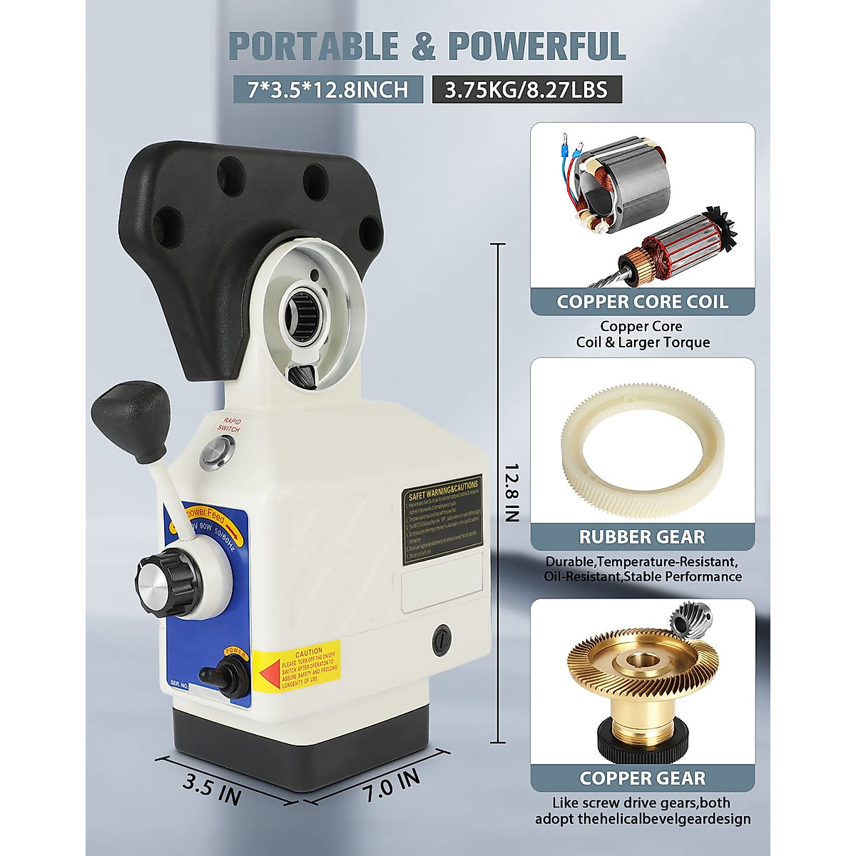 GCCSJ Power Feed X-Axis for Milling Machine 450 in-lb Torque 0-200RPM Table Milling Machine Power Feed 110V
