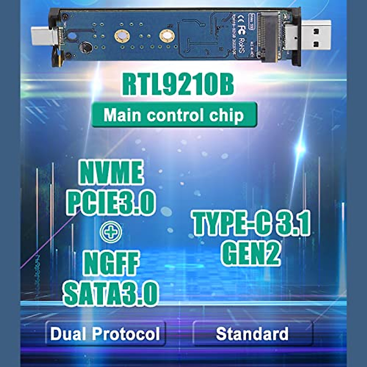 lonuo M.2 SSD Enclosure, M.2 NVME NGFF SSD Enclosure Adapter Plug and Play 10Gbps Dual Protocol Tool Free for Tablet for Desktop (Black)