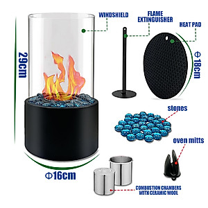 Glass Tabletop Fire Pit Bowl, Portable Rubbing Alcohol Fireplace for Indoor, Smokeless & Clean-Burning Ethanol Flame Perfect for S'Mores, Apartment, Personal Enjoyment, Outdoor Gatherings