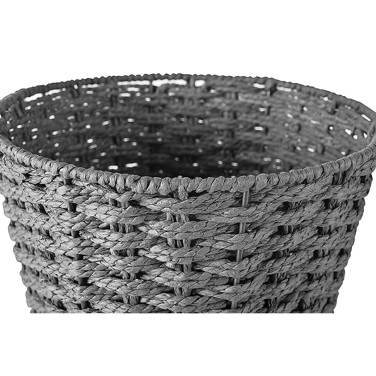 Zuvo Round Wicker Waste Basket Paper Bin - Wicker Trash Basket - Woven Trash Can Rubbish Basket for Bedroom, Bathroom, Offices or Home (Grey)