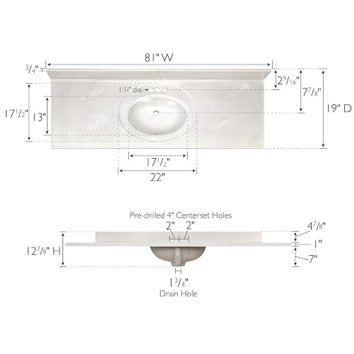 Design House 553354 Single Bowl Cultured Marble Vanity Top, 61 22-Inches, White