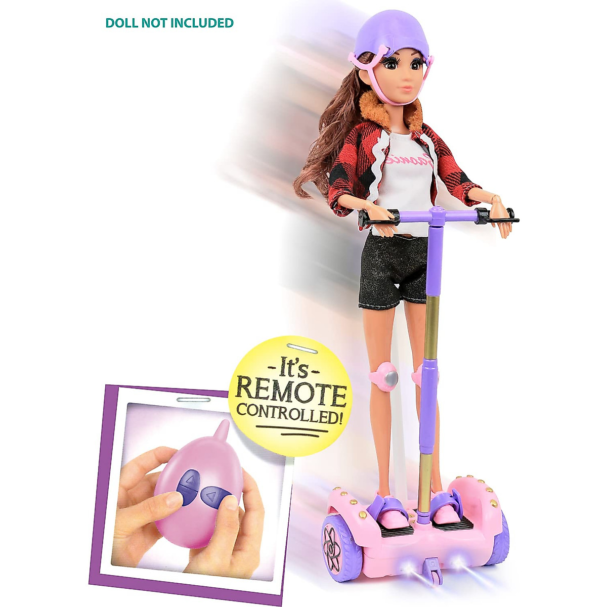 Click N' Play Scooter Set for 12" Dolls, Remote Control Pink Hoverboard with Helmet & Kneepad Accessories, Compatable with Barbies and Ken Dolls, Gifts for Girls Ages 3+, Girl Toys