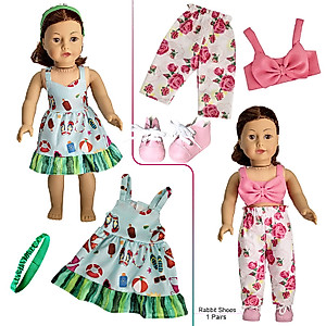 HOAKWA American Doll Clothes and Accessories for 18 Inch Doll, 18" Doll Clothes Dress, Total 19 Pcs Including 8 Sets of Clothing Outfits with Shoes, Underwear, Headband, and Cap (Not Include The Doll)