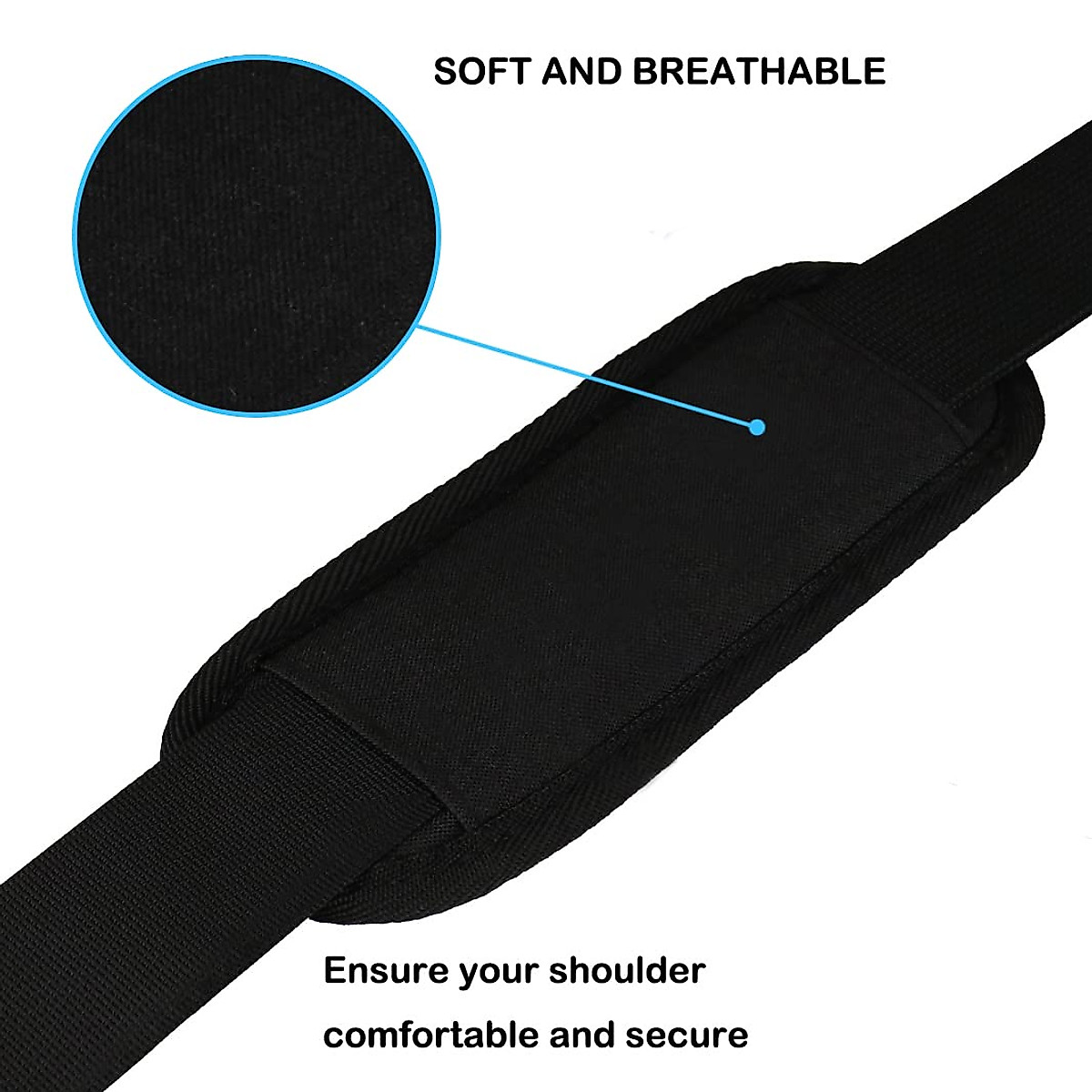 Shoulder Strap, Durable 55" Universal Replacement Laptop Shoulder Strap, Adjustable Comfortable Belt with Metal Hooks for Briefcase, Computer Messenger Bag, Laptop Case Luggage/Duffel/Camera, (Black)