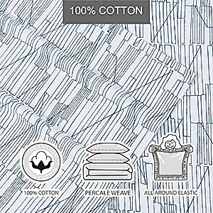 City Scene - Queen Sheets, Cotton Percale Bedding, Crisp & Cooling Home Decor (Tally Navy, Queen)