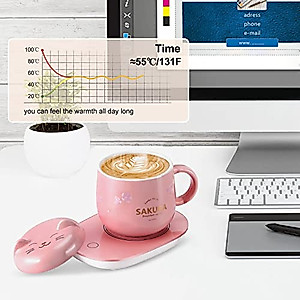 Coffee Cup Warmer with Cup - Coffee Mug Warmer Cup Warmer for Desk Coffee Warmer with Mug Set Coffee Mug with Warmer Coffee Warmer Plate (Pink)
