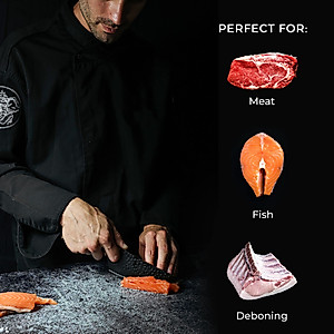 An amazing Hand Forged Butcher Knife with Reinforced Black Titanium Coated Blade that is perfect for everyday kitchens, camping, and BBQ