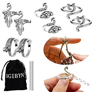 SGIBYN 8 Pack Adjustable Crochet Yarn Tension Ring for Crocheting, Crochet Ring for Finger, Peacock Cat Crochet Knitting Rings for Tension