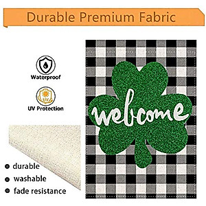 AUOIKK Welcome Buffalo Plaid Shamrock Garden Flag Vertical Double Sided, St Patrick's Day Yard Sign Porch Flag Home Party Hanging Wall Flags Banner Outdoor Decoration 12.5 x 18 Inch