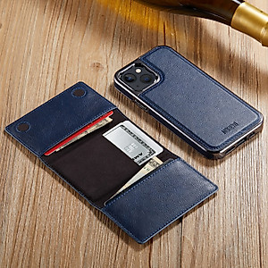 MOHEYO Designed for iPhone 14 Plus Case Removable Wallet Card Holder Magnetic Compatible with MagSafe Slim Thin Vegan Leather Cover (Blue)