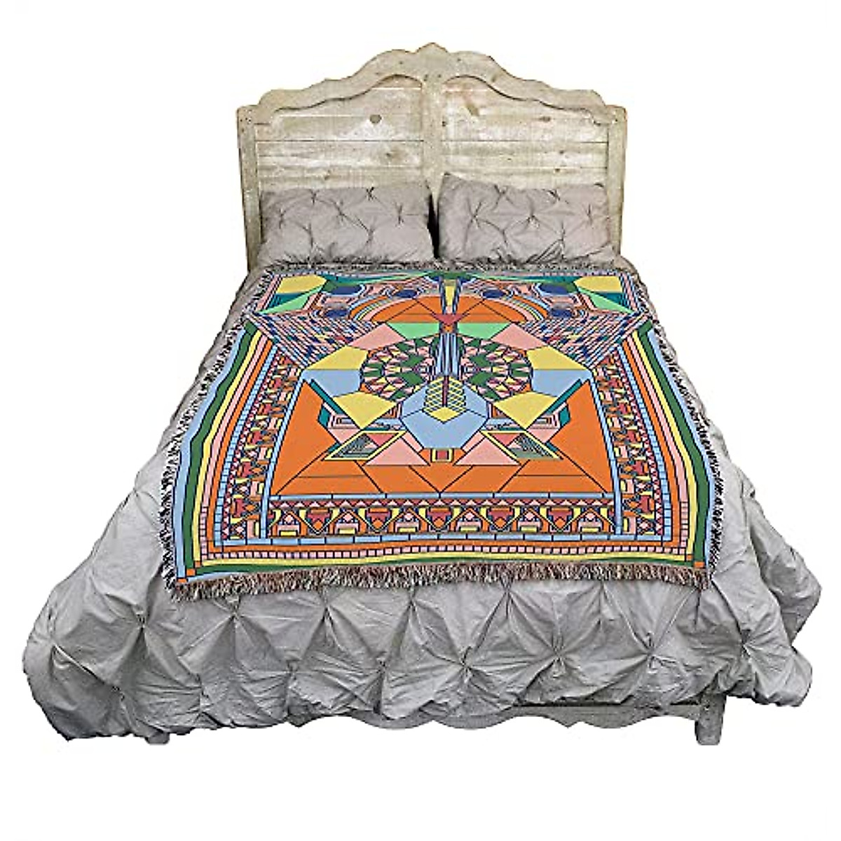 Pure Country Weavers Frank Lloyd Wright Imperial Peacock Kaleidoscope Blanket - Mission Prairie School Style - Gift Tapestry Throw Woven from Cotton - Made in The USA (72x54)