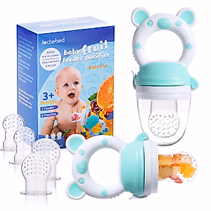 Baby Fruit Food Feeder Pacifier - Fresh Food Feeder, Infant Fruit Teething Teether Toy for 3-24 Months, 6 Pcs Silicone Pouches for Toddlers & Kids & Babies, 2-Pack (Cyan)