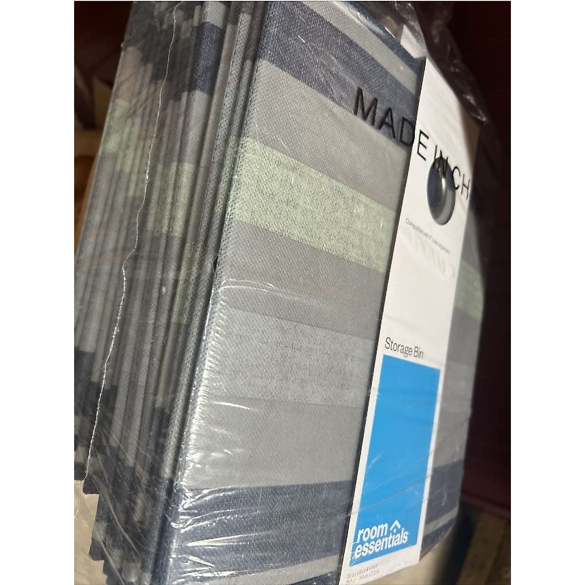 Room Essentials™ - 11" Fabric Cube Storage Bin - Navy Stripe - Set of 6