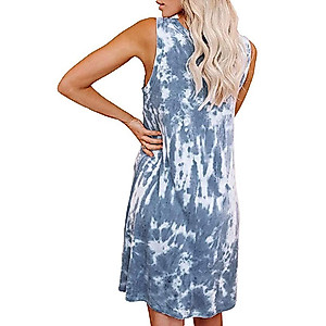 F_Gotal Womens Dresses Summer Strap Plus Size Tie-Dye Pleated Dress Swing Mini Dress Beach Sundress Party Cocktail
