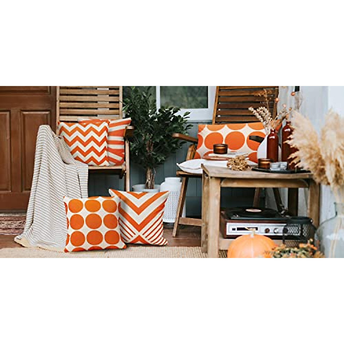 All Smiles Outdoor Pillow Covers Fall Patio Orange Throw Pillow Covers 18x18 Fall Decor Boho Furniture Pillow Cases Decorative Cushion Set of 4 for Home Porch Chair Couch Sofa Living Room Geometric