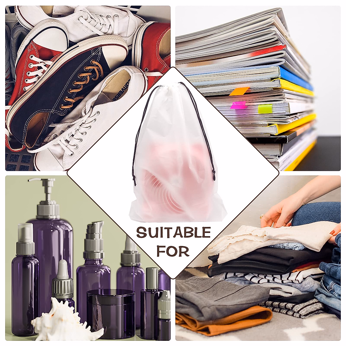 50 Pcs Translucent Travel Shoe Bags,Large Clear Shoe Bags for Storage,Protable Shoes Pouch Storage Organizers with Rope,Clear Drawstring Dust Bags for Packing,Men and Women