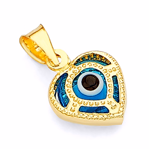14k Yellow Gold Evil Eye Heart Pendant