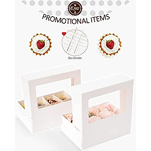 qiqee White 6 Cupcake Boxes with Window Auto-pop up 30 Packs Cupcake Box 9"x6.1"x3.3" Bakery Boxes For Cupcakes Carrier, Cupcake Containers