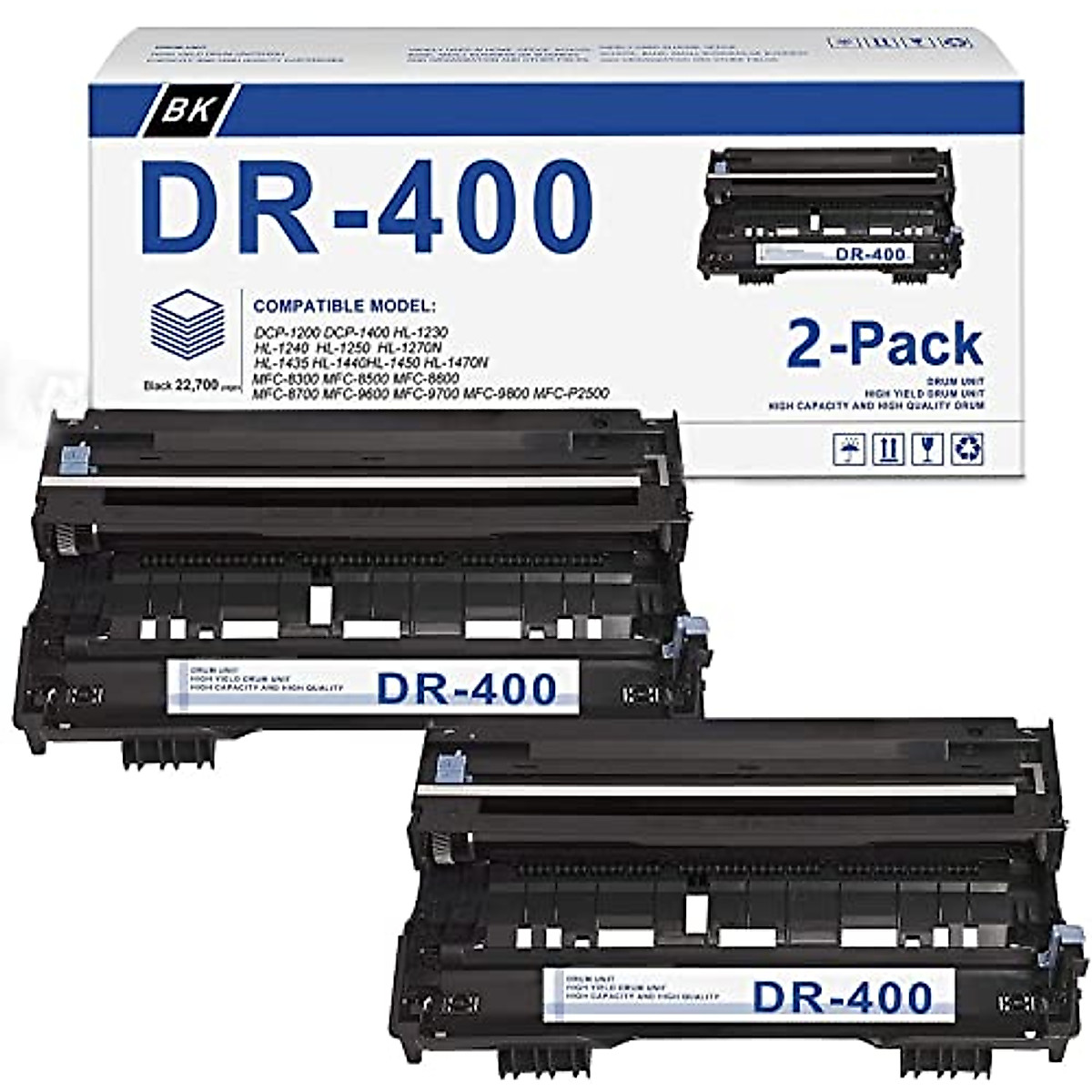 [Black,2-Pack] Compatible DR-400 DR400 Drum Unit Replacement for Brother DCP-1200 1400 HL-1230 1240 1250 1270N 1435 1440 1450 1470N MFC-8300 8500 8600 8700 9600 9700 9800 P2500 Printer