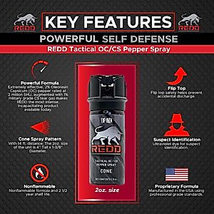 NW Self Defense Products Redd, Tactical OC/CS Pepper Spray - Flip Top Cone (2 oz)