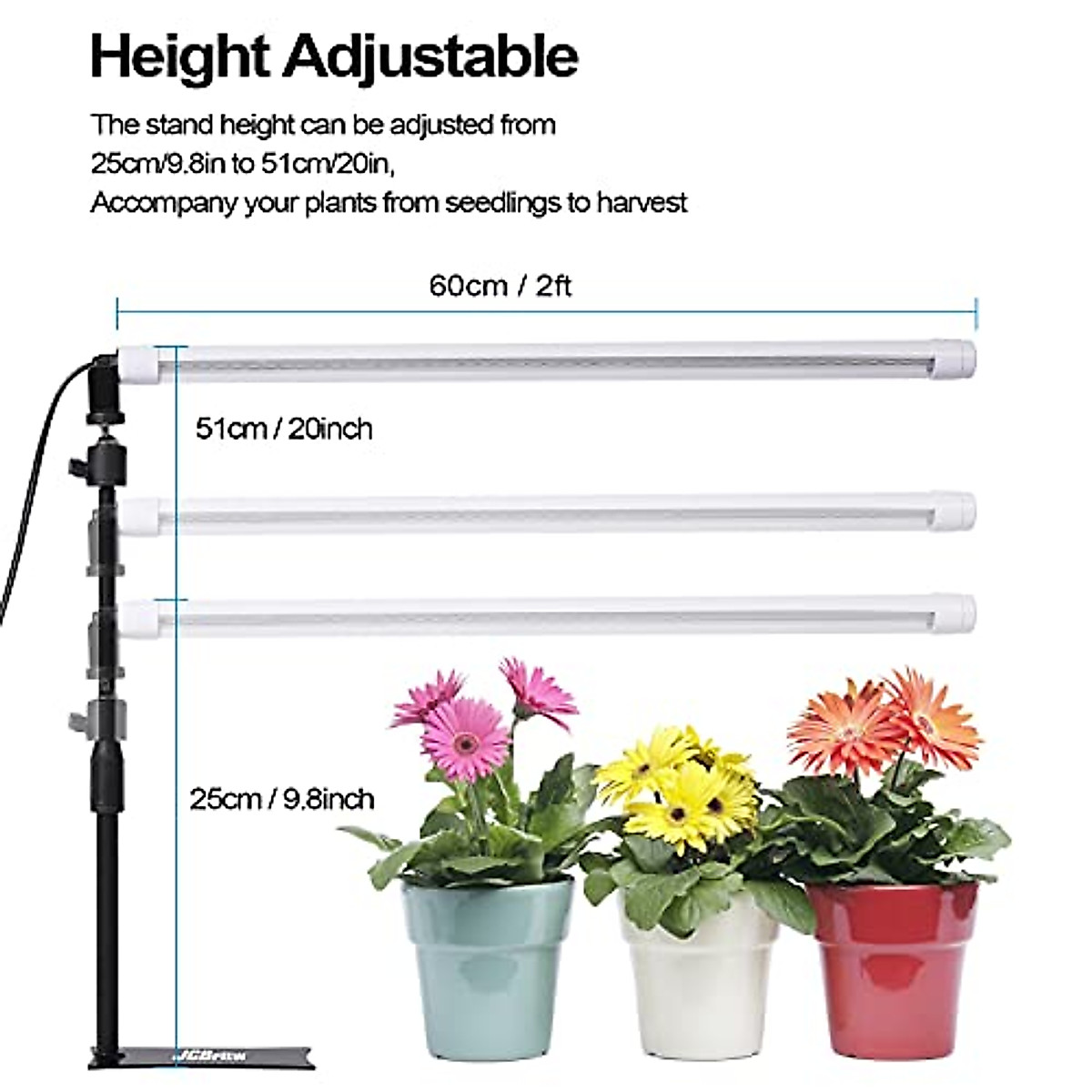 JCBritw Desktop LED Grow Light Bar T8 2ft Plant Growing Lamp on Stand for Indoor Plants White Full Spectrum Adjustable Tabletop Plant Light for Seed Starting, Seedlings, Veg, Flower