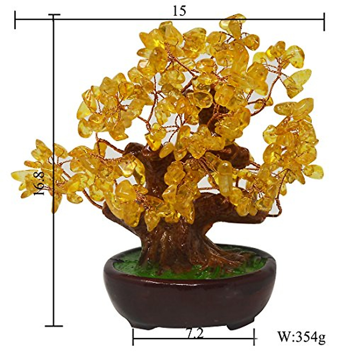 Feng Shui Natural Yellow Quartz Crystal Money Tree Bonsai Style Decoration for Wealth and Luck HN131
