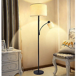 DLLT Living Room Standing Floor Lamps for Reading, Modern Tall Pole Lamp for Contemporary Home with Adjustable Side Light, Mid-Century Industrial Lighting with Drum Shade for Bedroom, Office, Metal