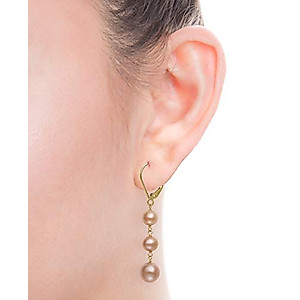 14k Yellow Gold Pink Cultured Freshwater Pearl Trio Dangle Drop Earrings