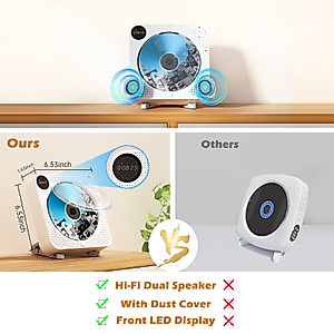 CD Player Portable, Bluetooth CD Player with Speakers Wall CD Player for Home Rechargeable with Remote Control FM Radio Digital Screen Headphone Jack, Portable CD Player for Car Support AUX USB