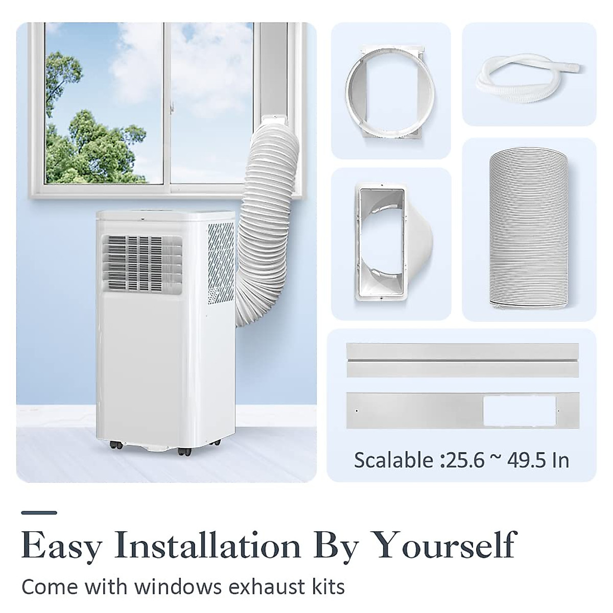 10000 BTU Portable Air Conditioner for Cool Up to 350 Sq.Ft. Large Room, LifePlus 3 In 1 Portable AC Unit w/Dehumidifier & Fan, Auto Swing, 24H Timer & Window Ventilation Kit, Low Noise for Bedroom