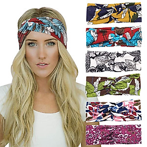 DRESHOW 6 Pack Headbands for Women Boho Headbands Vintage Flower Elastic Workout Yoga Sports Facial Knotted Crocheted Elastic Head Wrap