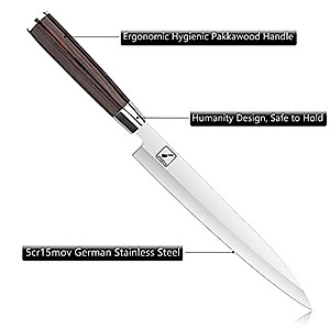 imarku Sashimi Sushi Knife Japanese, 10 inch Yanagiba Knife, Professional Fish Knife Single Bevel for Fish Filleting, Slicing with Ergonomic Pakkawood Handle, Best Gifts for Japanese Food Lover