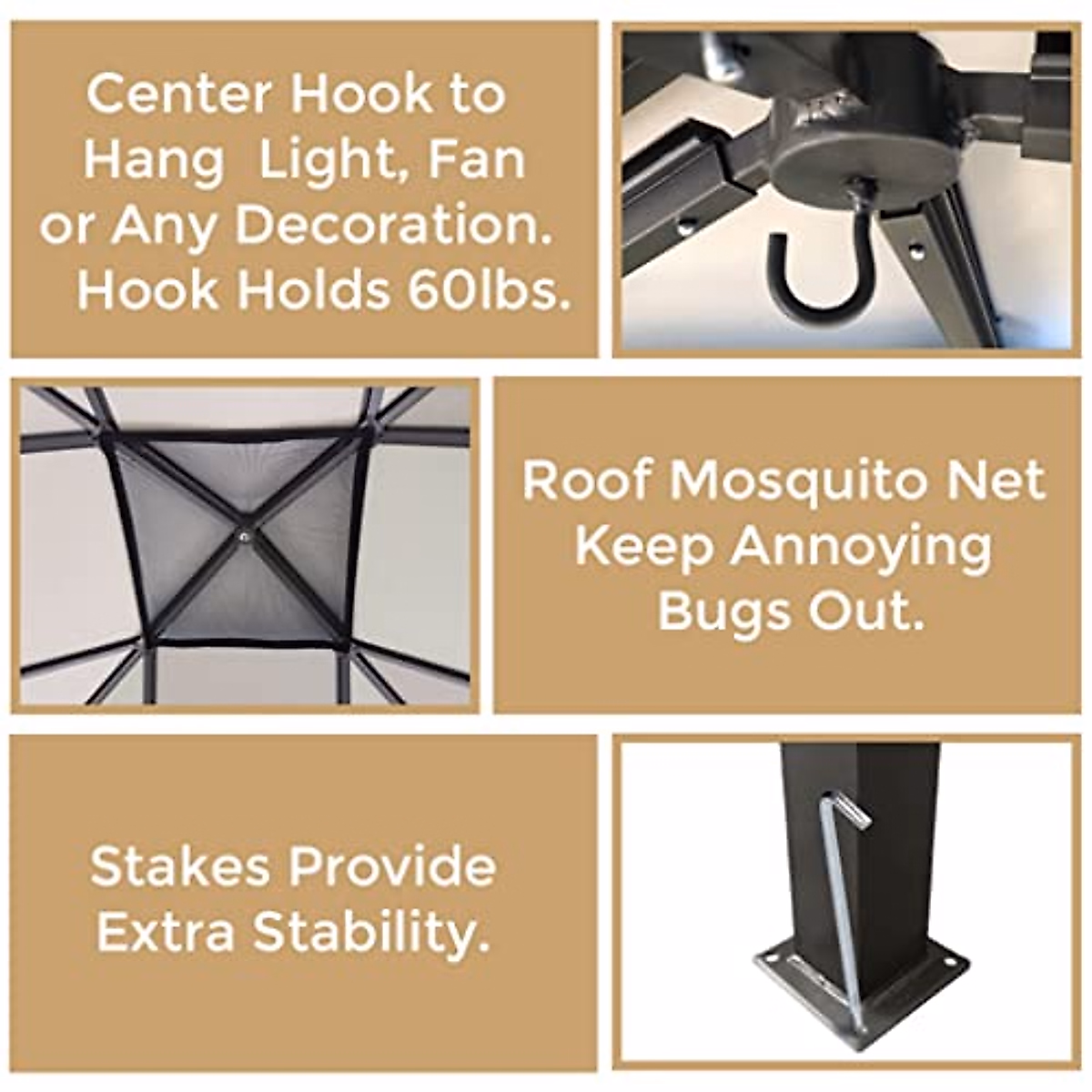 Walnut 10 Ft. X 10 Ft. Metal Outdoor Patio Gazebo with Insulated Double-Roof Hardtop and Netting