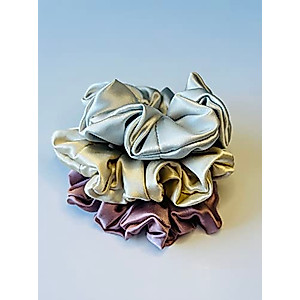 BLP Silk Scrunchie 100% Mulberry Silk for Hair 3-pack Hair Scrunchie for Women's Hair Neutral Colors Sleep Hair Tie Stocking Stuffer Ideas