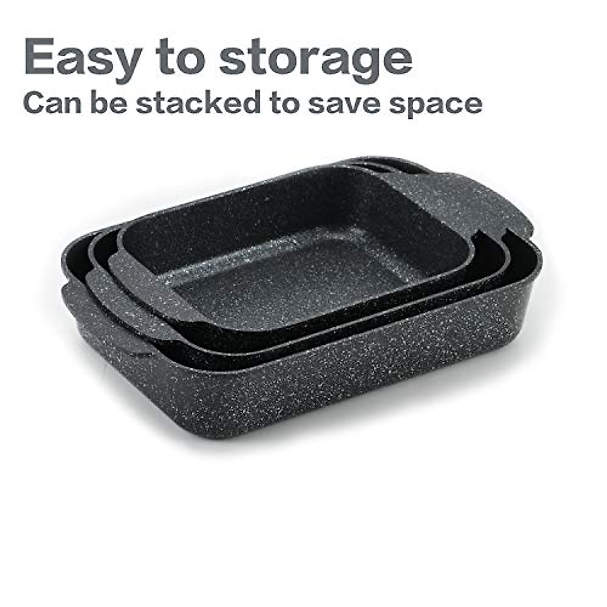 S·KITCHN Set of 3 Nonstick Roasting Pan Baking Dishes for Lasagna, Casserole and Bread Baking Pan, Large & Deep Lasagna Pan with Handles