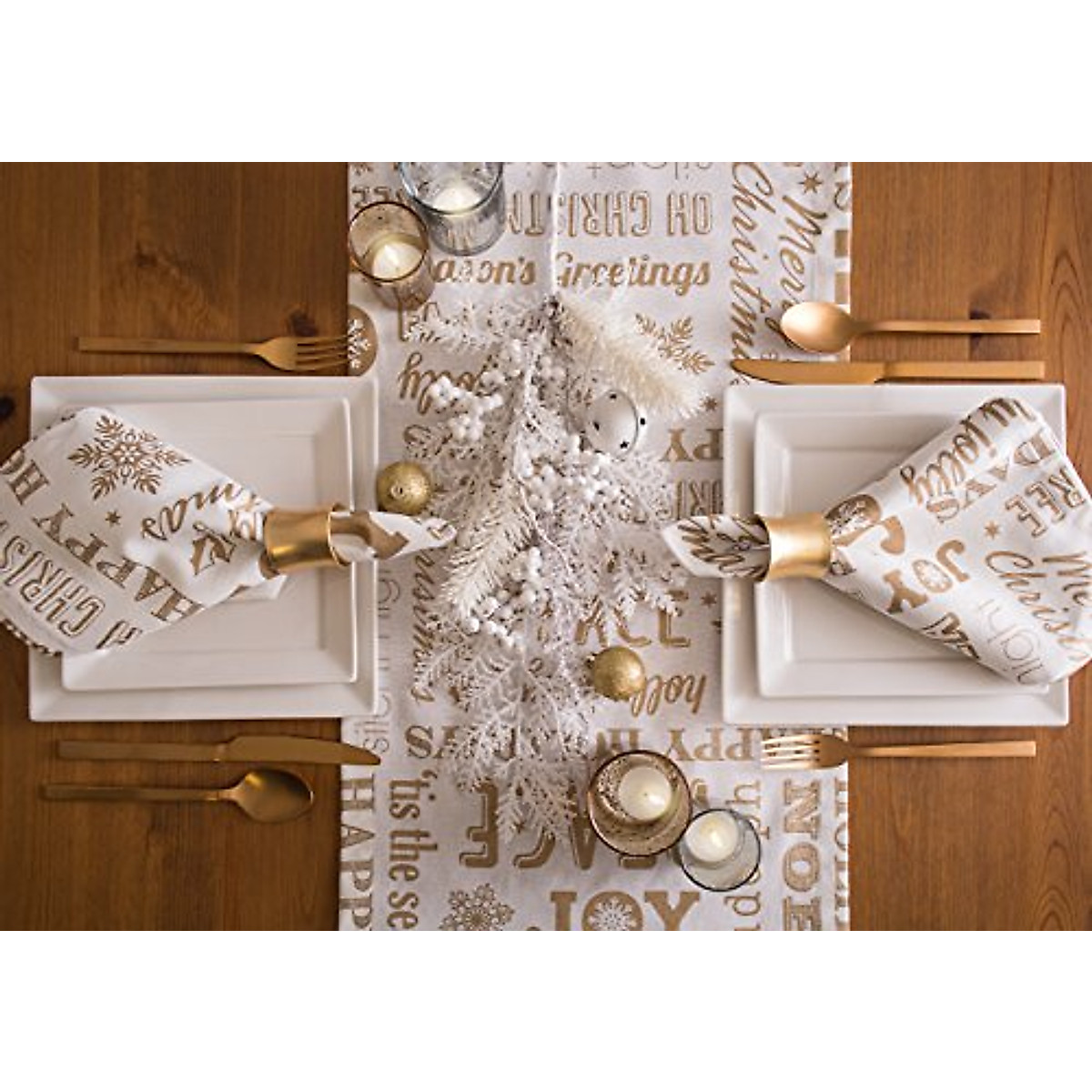 DII Holiday Dining Table Linen Metallic Fabric Kitchen Décor, Christmas Table Runner, 14x108, Gold Holiday Collage