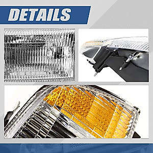 Auto Dynasty 4Pcs Factory Style Headlights Assembly with Corner Lamp Compatible with Dodge Ram 1500 2500 3500 (Non-Sport Models) 94-02, Driver and Passenger Side, Chrome Housing Clear Lens