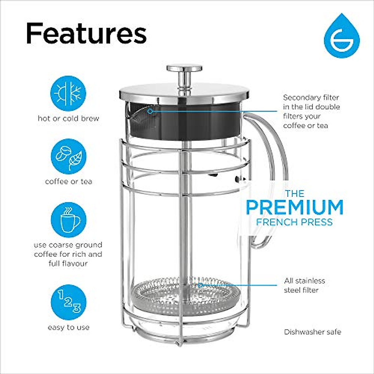 GROSCHE MADRID French Press Coffee and Tea Maker 1500 ml (51 fl oz)