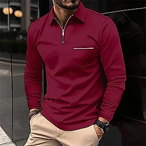 Casual Quarter Zip Polo Sweater for Mens Classic Business Office Work Golf Shirt Winter Fall Slim Fit Long Sleeve Stretch Lightweight Tops with Pocket
