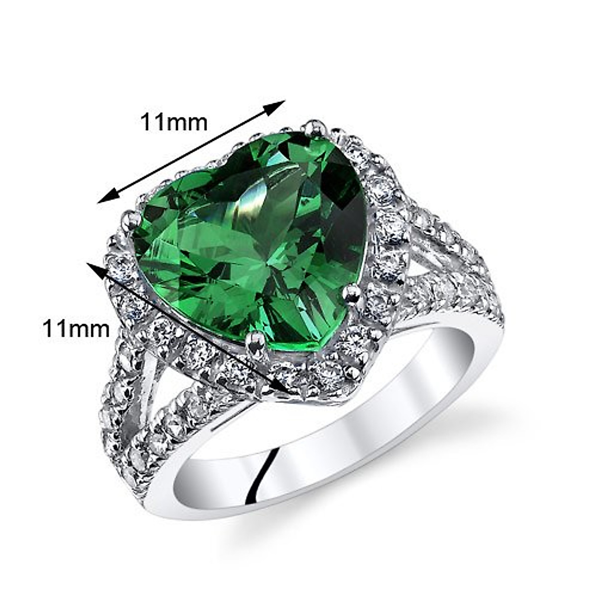 PEORA 6.00 Carats Heart Shape Simulated Emerald Ring Sterling Silver Size 9