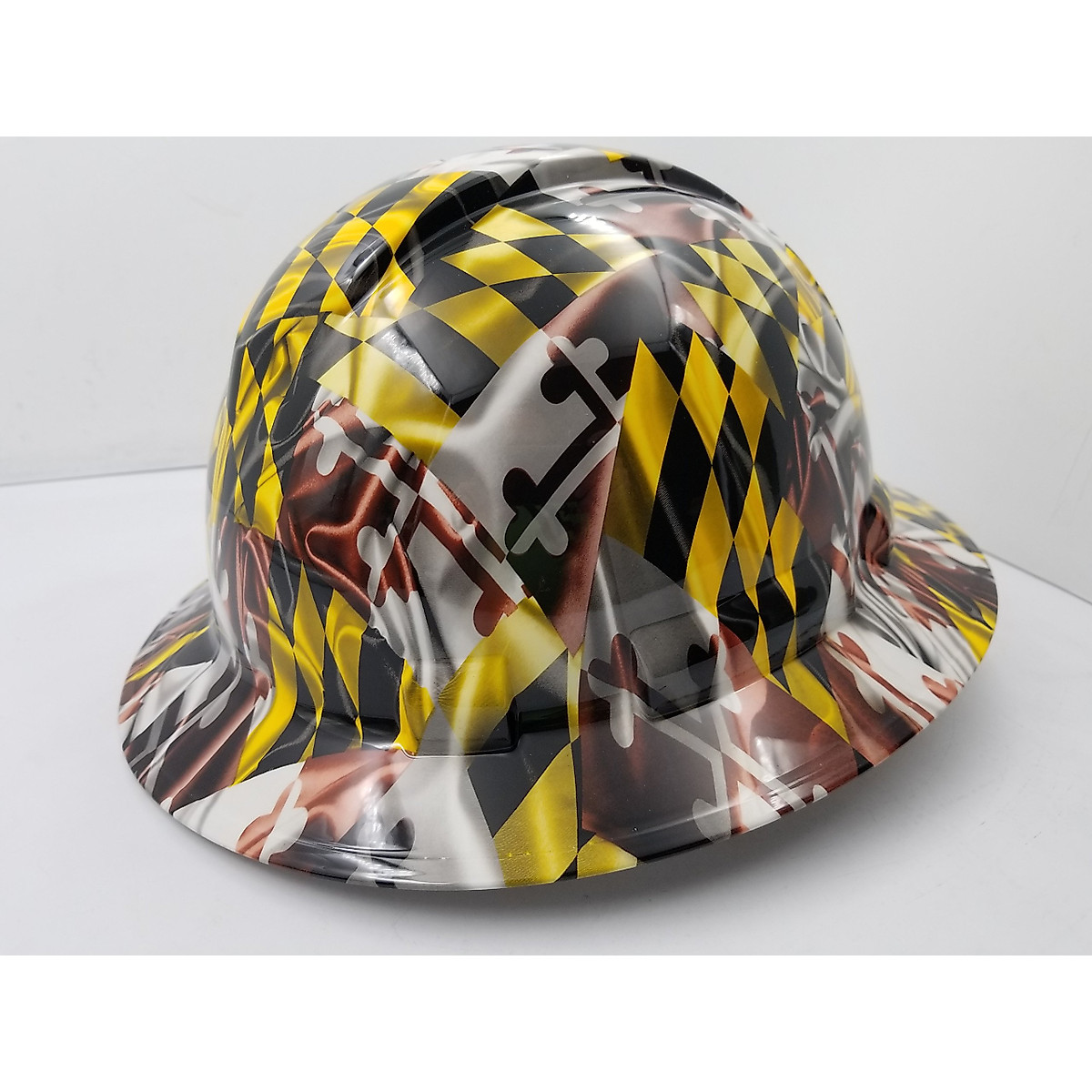 Wet Works Imaging Customized Pyramex Full BRIM MARYLAND STATE FLAG HARD HAT with Ratcheting Suspension CUSTOM LIDS CRAZY SICK CONSTRUCTION PPE