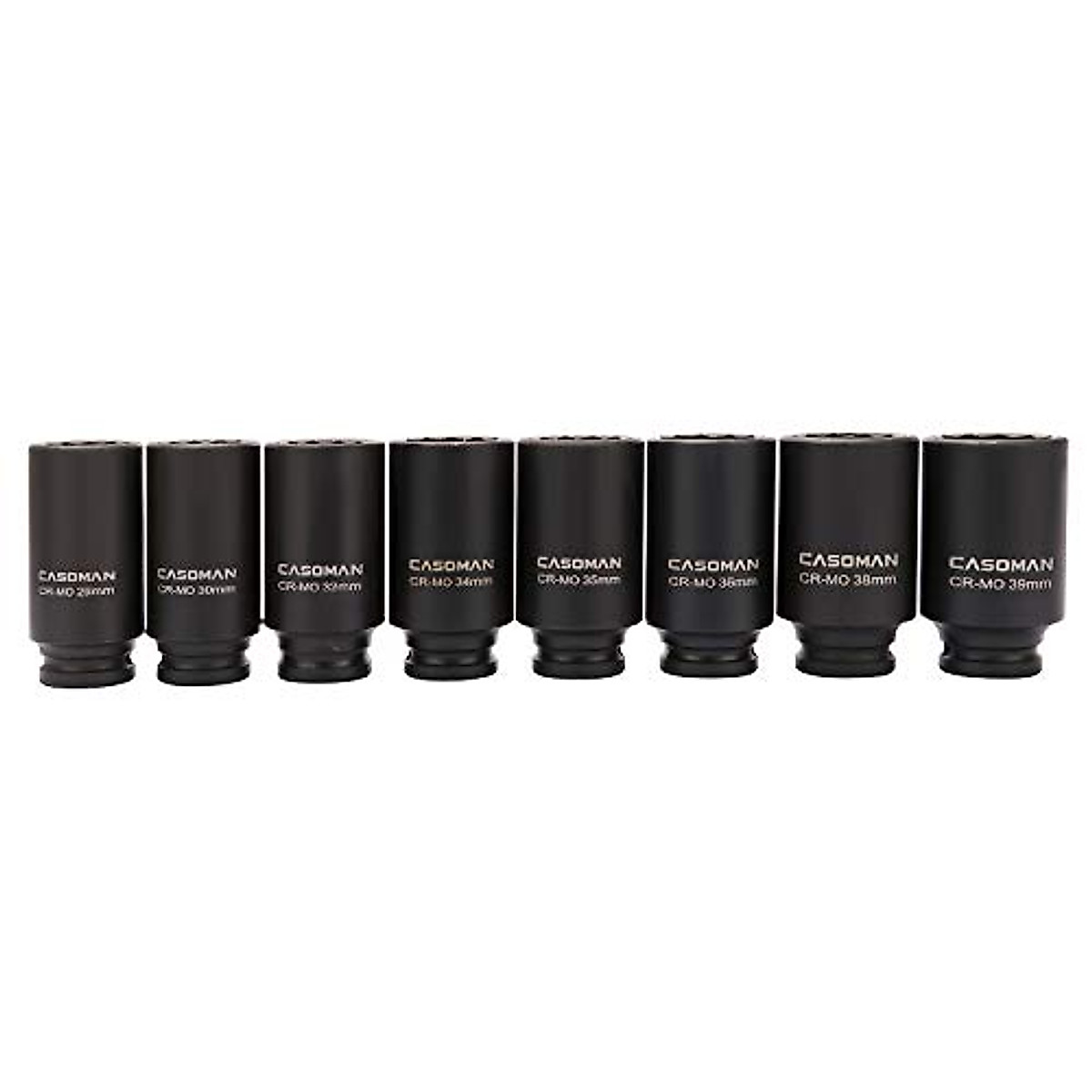 CASOMAN 1/2-Inch Drive Deep Spindle Axle Nut Impact Socket Set,12 Point, Metric, CR-MO, 29,30 32 34 35,36,38,39mm 8 Piece 1/2" Heavy Duty Impact Socket Set