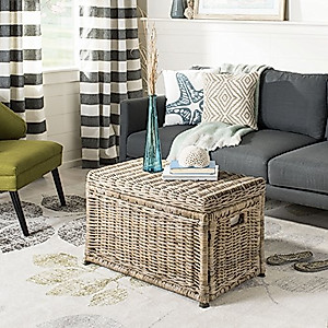 happimess HPM9002B Elijah 30" Wicker Storage Trunk, Collapsible for flat storage, Rattan-Kubusoft Gray, Coastal for Office, Dorm Room-LivingRoom, Bedroom, Dining Room, Natural