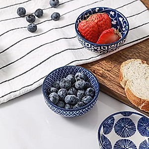 Selamica Ceramic Dipping Bowls Small Dip Bowl 3 inch Soy Sauce Dish Set, 2.7 oz Mini bowl for Side Dish, Appetizers, Sushi, BBQ, Set of 6, Vintage Blue