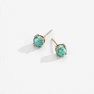 18K Gold Plated Opal Stud Earrings for Women Sterling Silver 5mm Solitaire Green Opal 4 Prongs Setting Simple Women Earrings