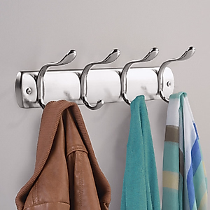 iDesign Bruschia Steel Wall Mount 8-Hook Storage Rack - 13" x 2.9" x 3.66", Brushed/Polished