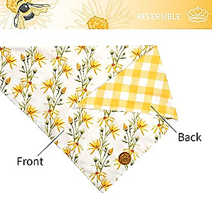 CROWNED BEAUTY Spring Summer Dog Bandanas Reversible Large 2 Pack, Floral Daisy Set, Plaid Adjustable Triangle Holiday Green Yellow Scarves for Medium Large Extra Large Dogs Pets DB37-L