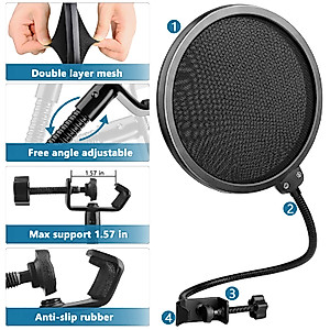 Yeti Nano Pop Filter, Mic Cover Compatible with Blue Yeti Nano,ChromLives 3 in 1 Mic Windscreen Foam Cover + Mic Furry Wind Cover + Dual Layered Noise Reduction Pop Filter for Yeti Nano,Combo 3 Pack