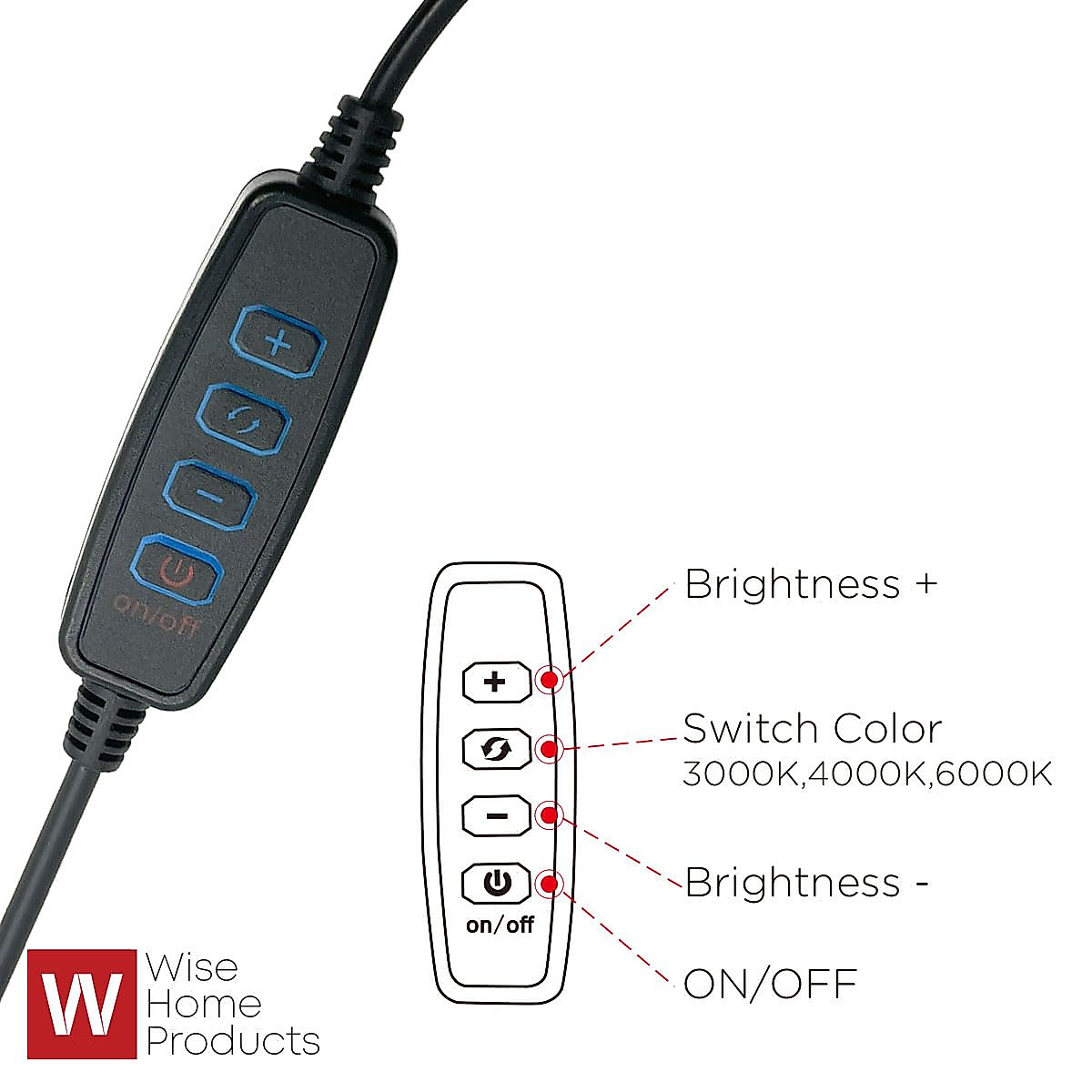 Wise Home Products Nordic Warm Lamp - Corner Lamp with Warm White Lighting, Modern Black Metal with Dimmable White Warm Light Floor Lamp